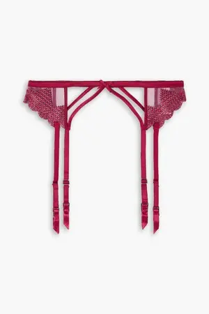 FLEUR DU MAL Silk-satin Trimmed Tulle Suspender Belt - Claret