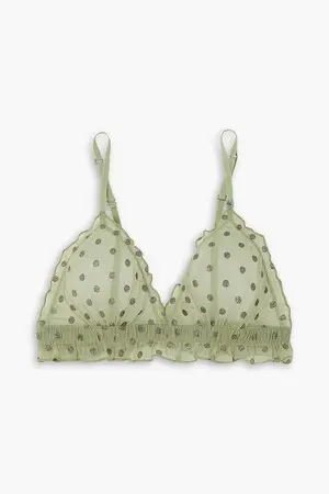 Love Stories Reggipetto Ruffled Glittered Polkadot Tulle Softcup Triangle Bra - Sage Green