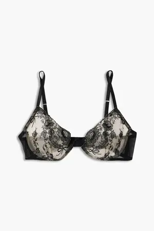 I.D. Sarrieri Tattoo Embroidered Silkblend Tulle Underwired Softcup Bra - Black