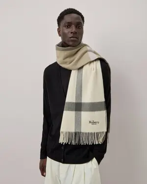 Mulberry Large Check Merino Wool Scarf