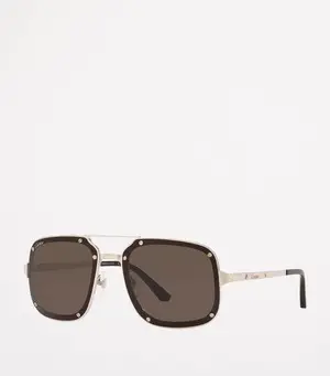 Cartier Stud-trim Square Aviator Sunglasses