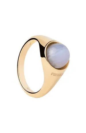 PDPAOLA Agate Signet Ring - Blue Lace