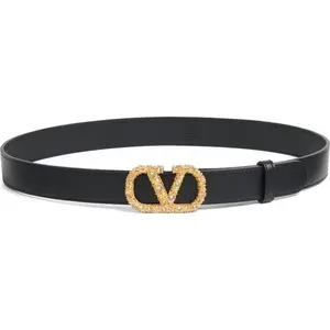 Valentino Garavani Vlogo Leather Belt - Black/ Crystal