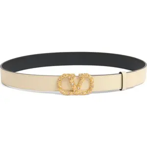Valentino Garavani Vlogo Leather Belt - Crystal
