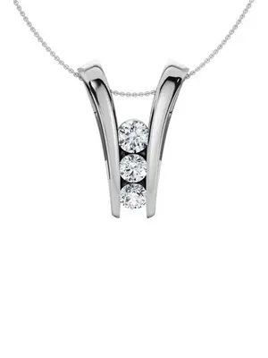 BLISS DIAMOND 1/2ct Three Stone Lab Grown Diamond Pendant Necklace - White Gold