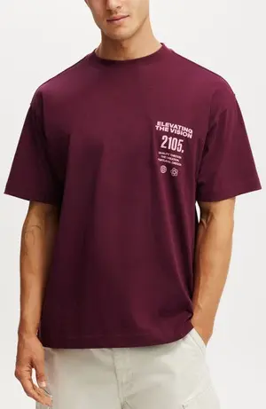 COTTON ON Box Fit Text T-shirt Velvet Plum Elevating The
