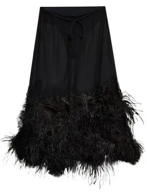 Attico Feather-trim Midi Skirt - Black
