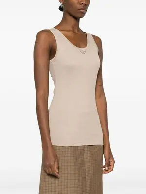 Prada Ribbed Knit Scoop Neck Tank Top - Neutrals