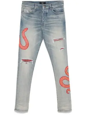 Amiri Snake Detailing Jeans In Blue - 70% Off | Editorialist