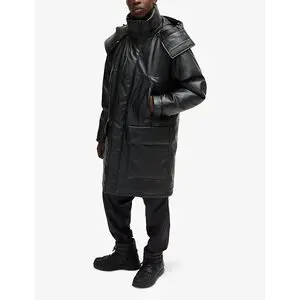 Hugo Embossed-logo Longline Faux Leather-down Jacket