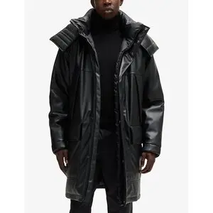 Hugo Embossed-logo Longline Faux Leather-down Jacket