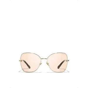 Chanel Butterfly-frame Metal Sunglasses - Gold
