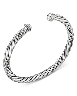 David Yurman Cable Cuff In Sterling With Diamonds - Diamonds/silver