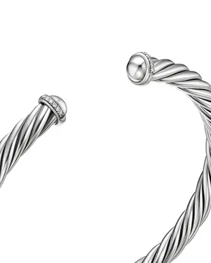 David Yurman Cable Cuff In Sterling With Diamonds - Diamonds/silver
