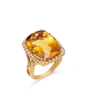 Bloomingdale'S Citrine And Diamond Halo Ring - Orange/gold
