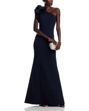Rickie Freeman For Teri Jon Pleated Ruffle Gown