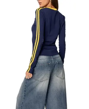 EDIKTED Brasil Embroidered Long Sleeve T-shirt