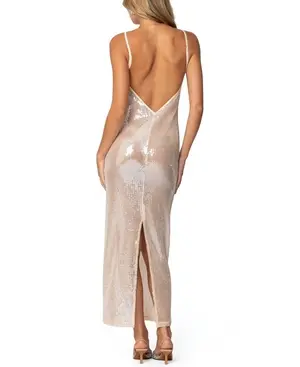 EDIKTED Sheer Sequin Slitted Maxi Dress
