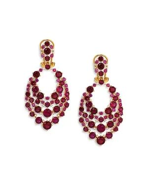 Nadri Starlet Stone Mosaic Drop Earrings - Red/gold