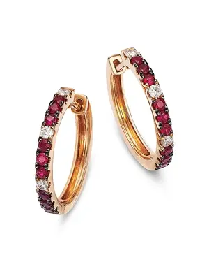 Bloomingdale'S Ruby & Diamond Small Hoop Earrings - Pink