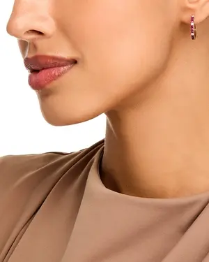 Bloomingdale'S Ruby & Diamond Small Hoop Earrings