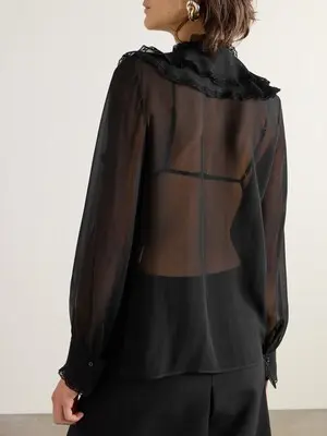 Chloé Lace-trimmed Pleated Silk-chiffon Blouse