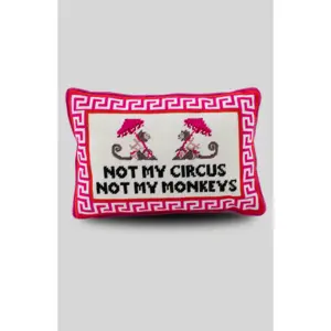 FURBISH Not My Circus Needlepoint Pillow - Hot Pink/ Red/ Beige