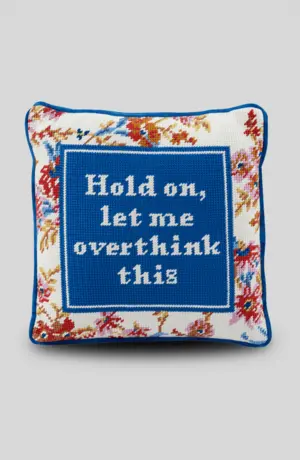 FURBISH Overthink This Needlepoint Pillow - Blue/ White