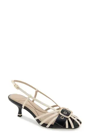 KENNETH COLE Glenda Slingback Sandal - Sand/black Patent