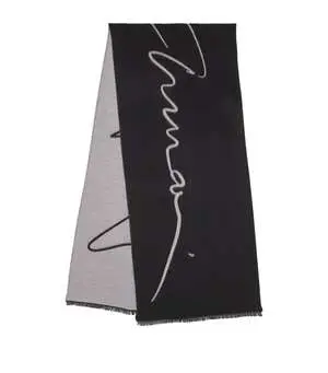 Giorgio Armani Wool-silk Signature Scarf - Black