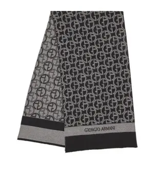 Giorgio Armani Wool Monogram Jacquard Scarf - Black