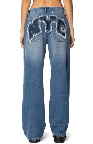 EDIKTED Nyc Washed Low Rise Wide Leg Jeans