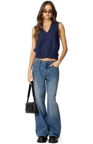 EDIKTED Nyc Washed Low Rise Wide Leg Jeans
