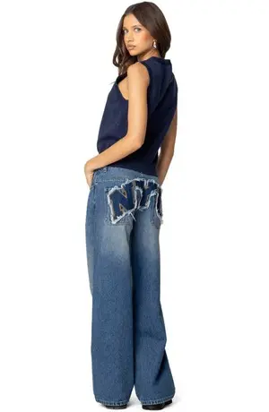 EDIKTED Nyc Washed Low Rise Wide Leg Jeans