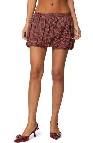 EDIKTED Marlene Plaid Bubble Hem Miniskirt