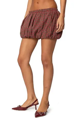 EDIKTED Marlene Plaid Bubble Hem Miniskirt