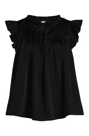 LANDS' END Split Neck Satin Ruffle Blouse - Black