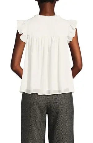 LANDS' END Split Neck Satin Ruffle Blouse