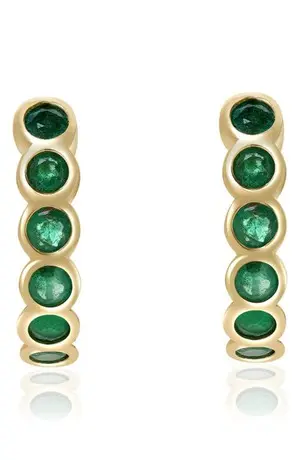 VALANI ATELIER Emerald Bezel Huggie Hoop Earrings
