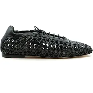 ANDREA GOMEZ Antonia Woven Leather Flat - Black