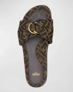 Fendi Ff Jacquard Flat Slides - Brown/black