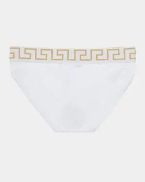 Versace Apos;s Greek Key Organic Cotton Stretch Briefs - White/gold