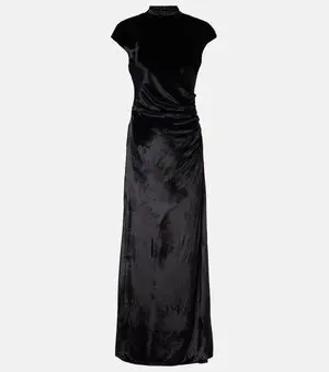 Staud Tina Ruched Velvet Gown - Black