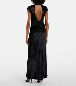 Staud Tina Ruched Velvet Gown - Black