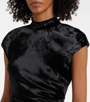 Staud Tina Ruched Velvet Gown - Black