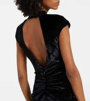 Staud Tina Ruched Velvet Gown - Black