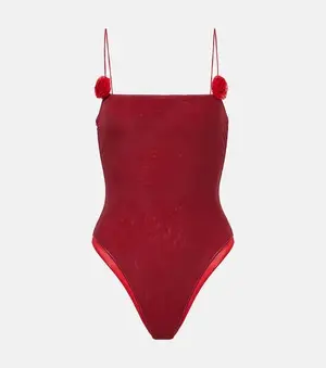 Oseree Floral-appliqué Swimsuit - Red
