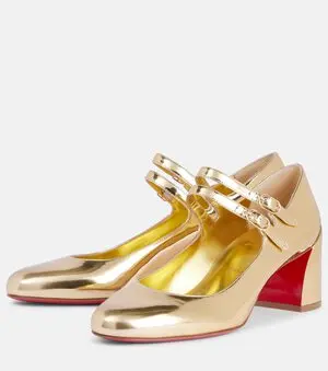 CHRISTIAN LOUBOUTIN Miss Jane Mirrored Leather Mary Jane Pumps - Gold