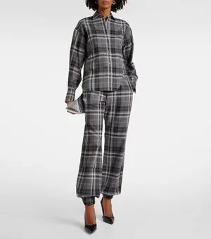 Attico Plaid Cotton-blend Sweatpants - Grey