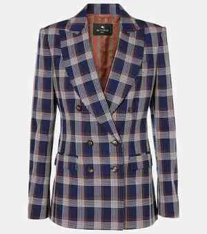 Etro Checked Wool Blazer - Blue